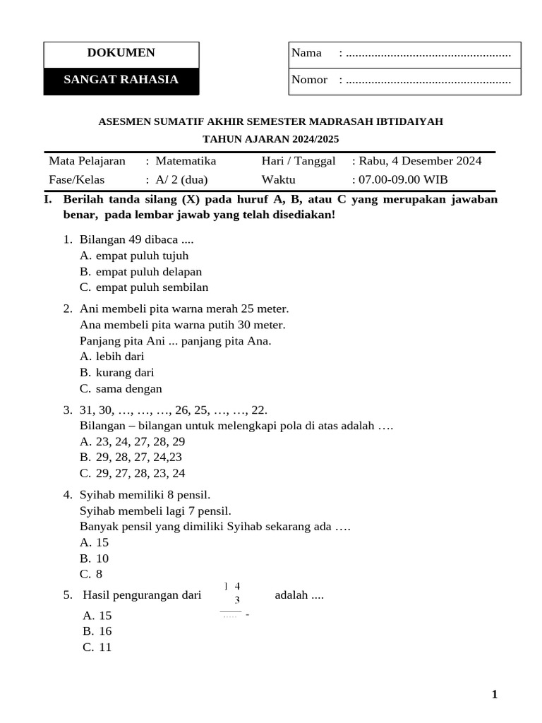 Soal ASAS_2_MTK_TP2024-2025 | PDF