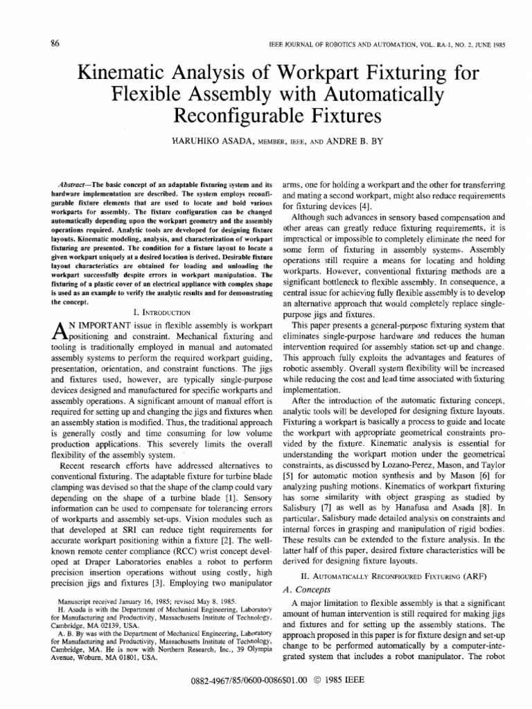 Kinematic Analysis of Workpart Fixturing For Flexible Assembly With Automatically Reconfigurable ...
