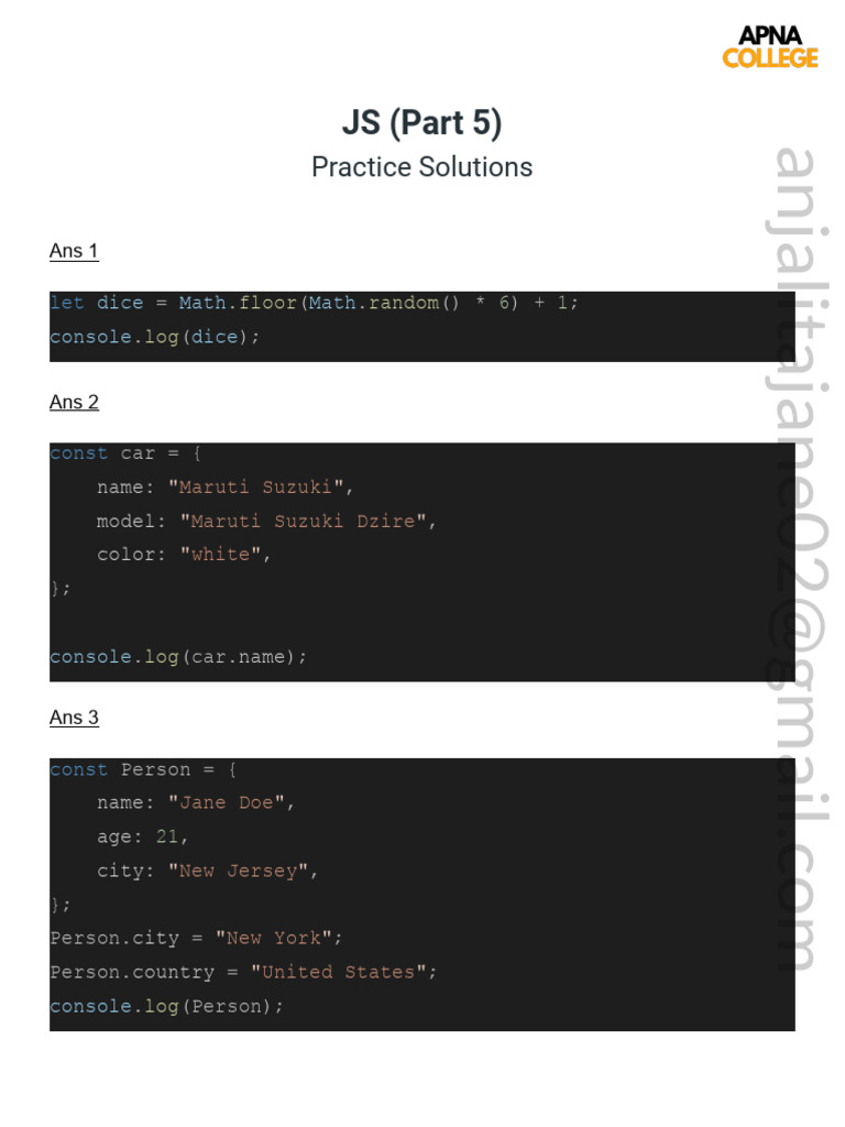 JavaScript Practice Solutions Part 5 | PDF