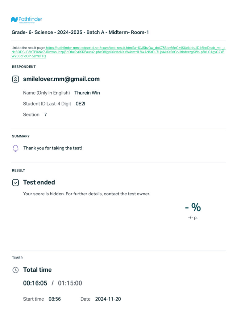 Grade - 6 - Science - 2024-2025 - Batch A - Midterm - Room-1 - Test ...