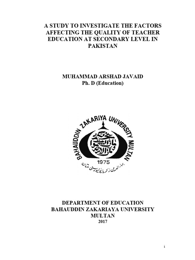 Muhammad_Arshad_Javaid_2017_Education_BZU_Multan | PDF | Teachers | Teacher Education