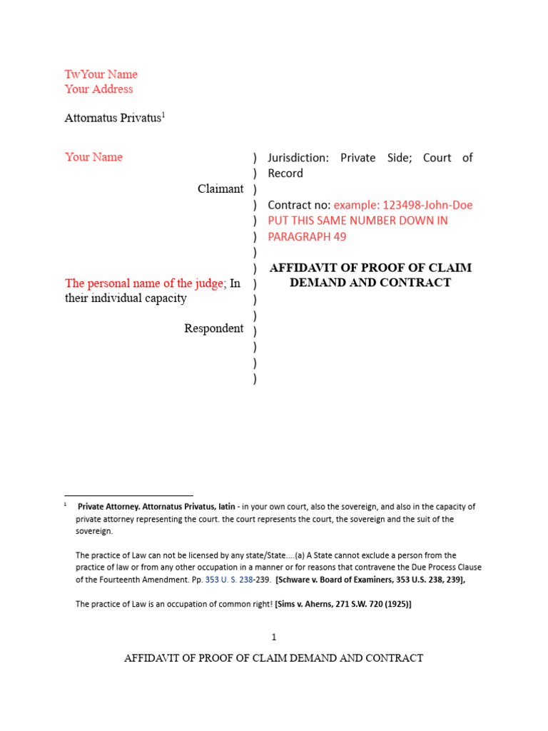 AFFIDAVIT OF PROOF OF CLAIM DEMAND AND CONTRACT JUDGE Termination | PDF ...