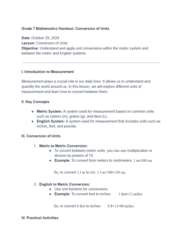 Handout_ Conversion of Units | PDF