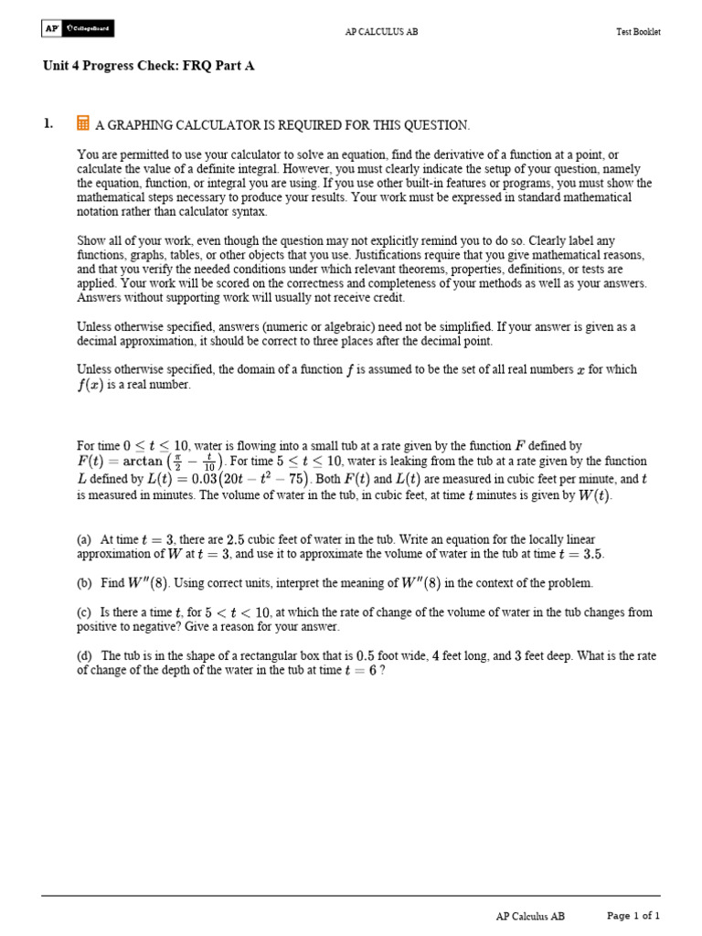 AP Calculus AB Water Volume Problem | PDF | Function (Mathematics ...