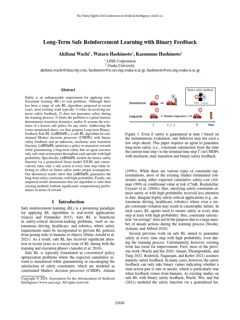 Long-Term Safe Reinforcement Learning With Binary Feedback | PDF | Statistical Theory | Mathematics