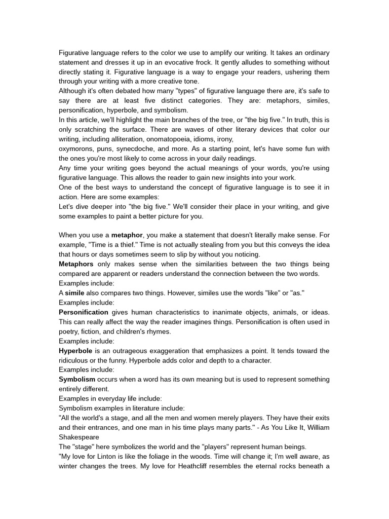 Figurative Language Refers To The Color We Use To Amplify Our Writing ...