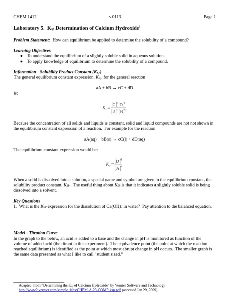 Ksp Determination of Calcium Hydroxide | PDF | Solubility | Titration
