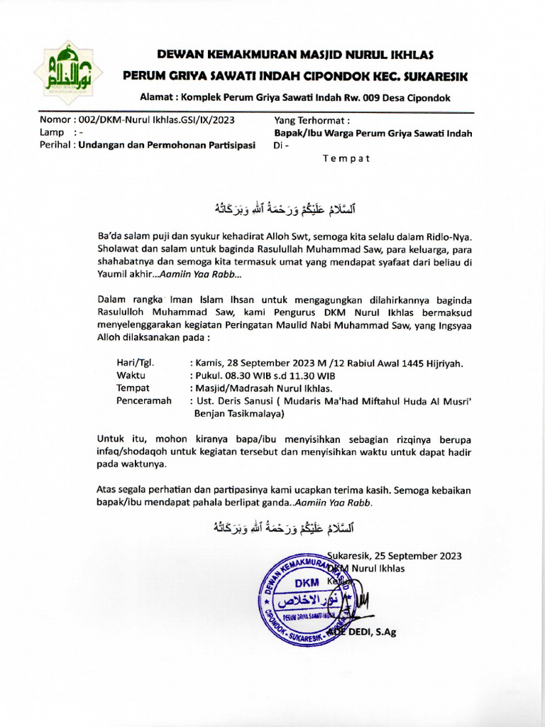 UNDANGAN PHBI MAULID NABI MUHAMMAD SAW | PDF