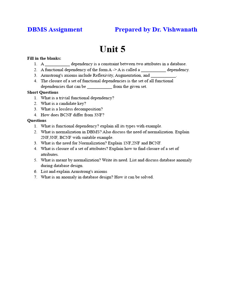 Assignment Unit 5.Dbms | PDF