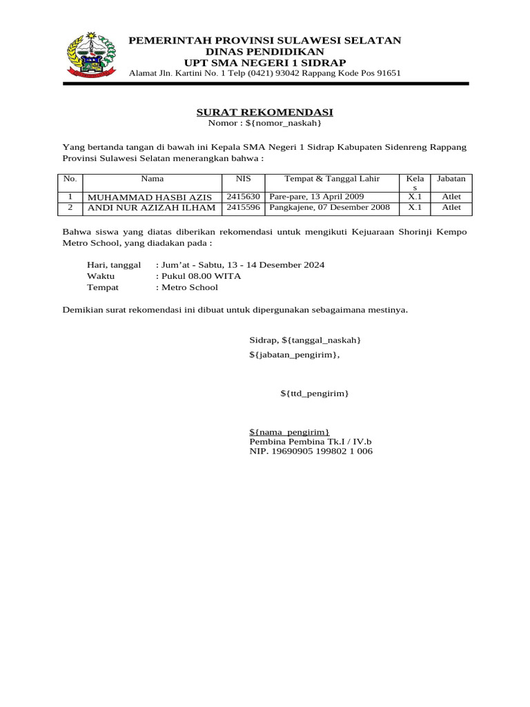 Surat Rekomendasi | PDF