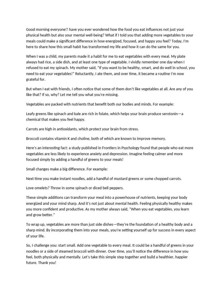 Improve Script Speech Saskia | PDF | Vegetables | Leaf Vegetable