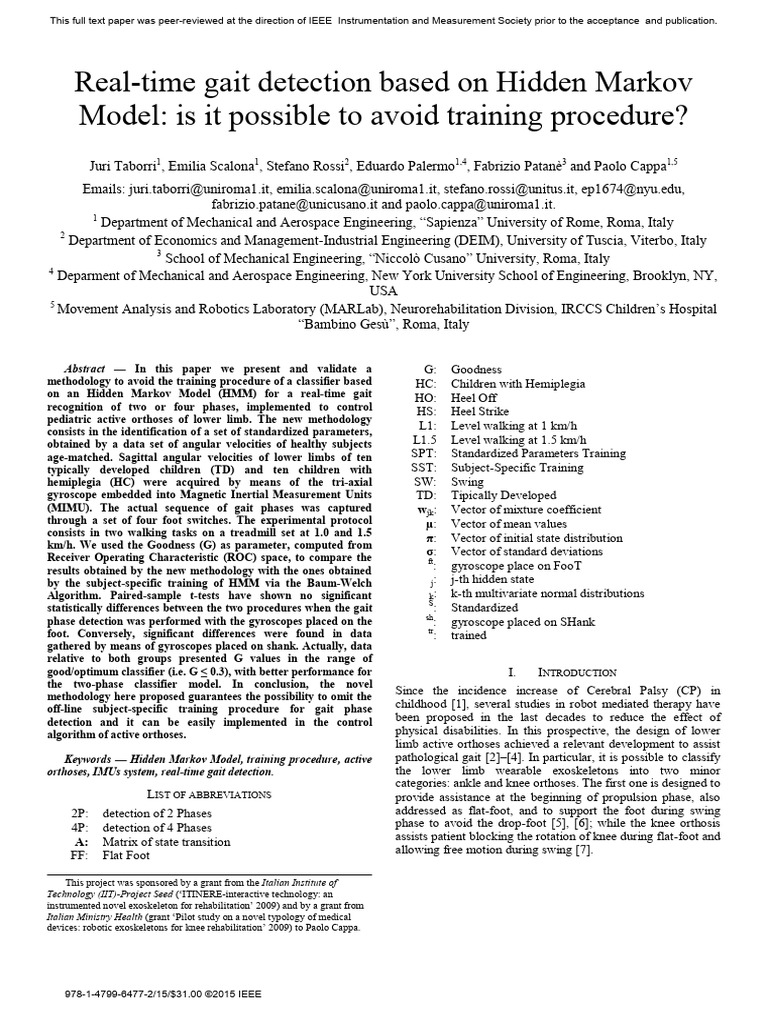 Real-time gait detection based on Hidden Markov Model | PDF | Statistical Classification ...