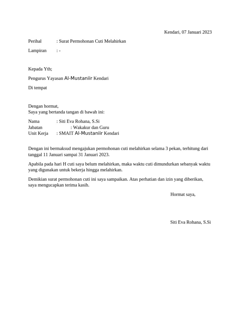 Surat Cuti Melahirkan | PDF