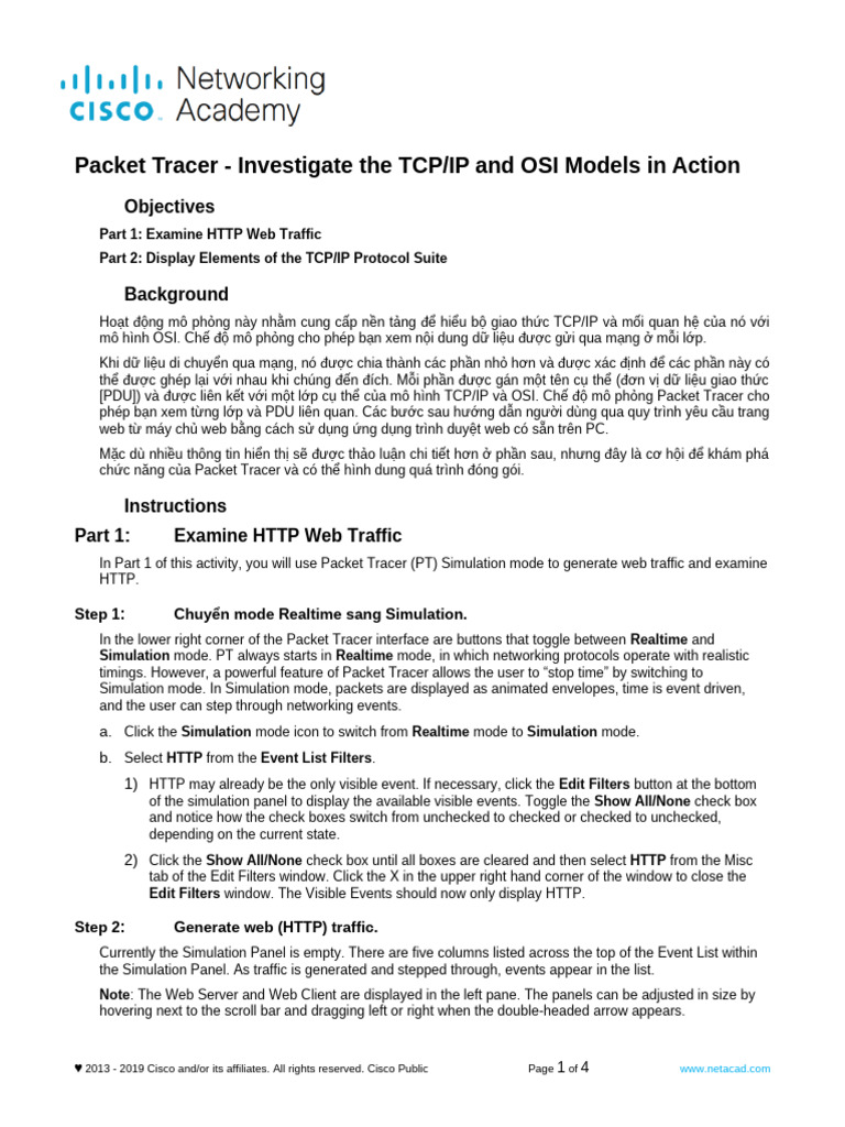 3.5.5 Packet Tracer - Investigate The TCP-IP and OSI Models in Action | PDF | Osi Model | Domain ...