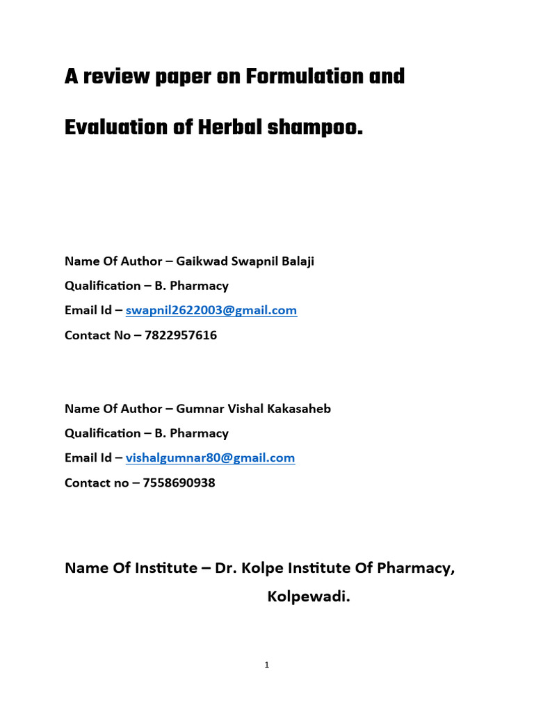 Herbal Shampoo Project Final One. | PDF | Shampoo | Cosmetics