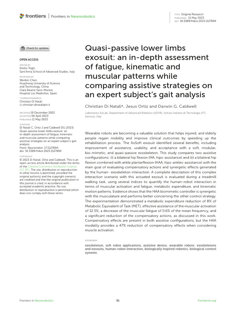 Quasi-Passive Lower Limbs Exosuit | PDF | Electromyography | Spectral ...