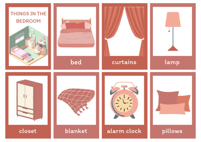 Red Printable Things in The Bedroom Flashcards | PDF