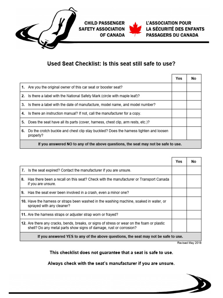 Used Seat Checklist | PDF