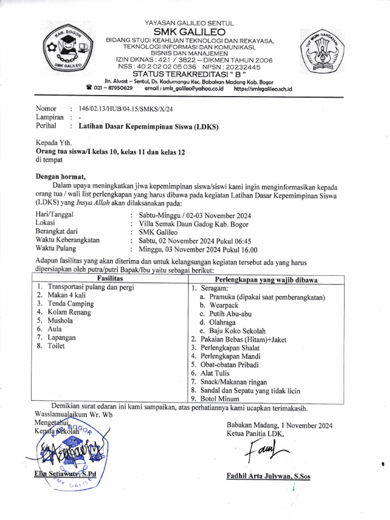 Surat Pemberitahuan LDKS | PDF