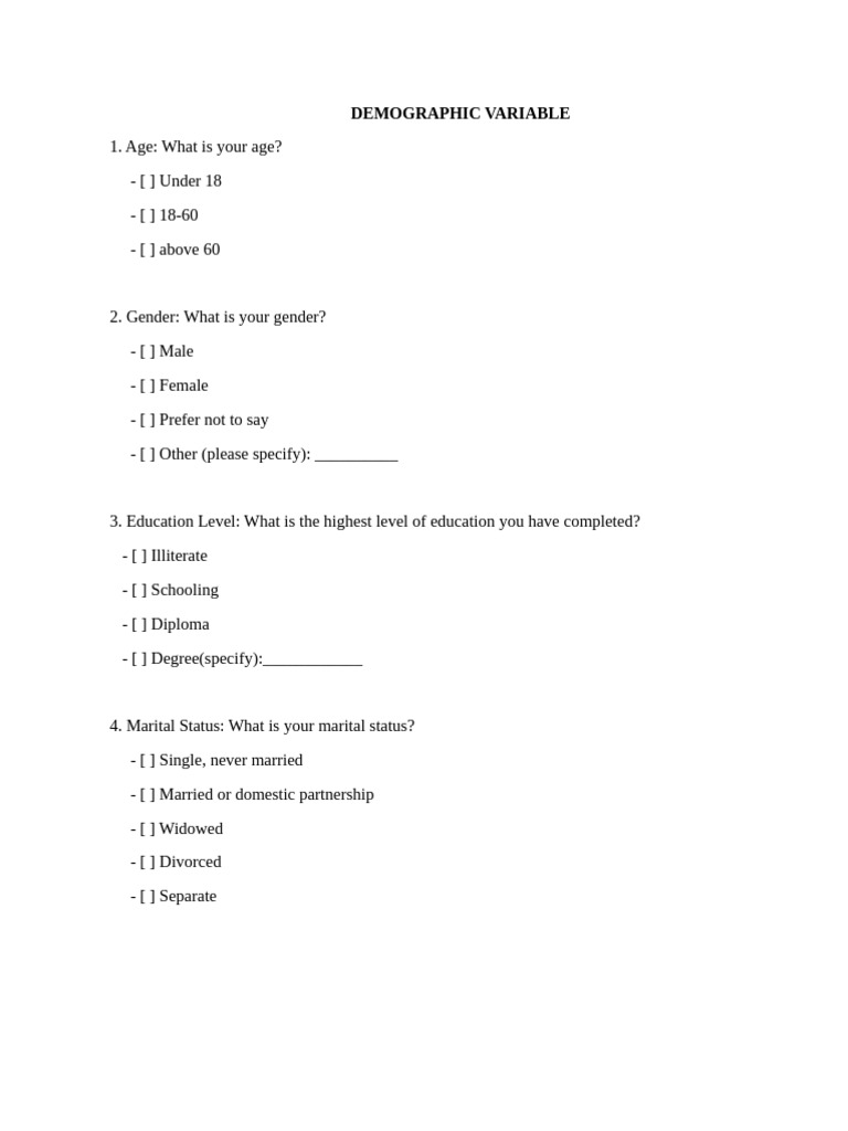 CHN - Ii Group Pro Questionnaires Demographic Variables | PDF | Social Psychology