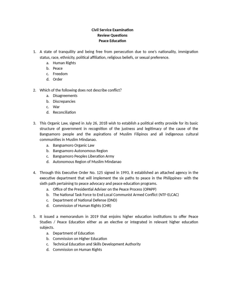 CSC Examination Review Questions | PDF | International Relations ...