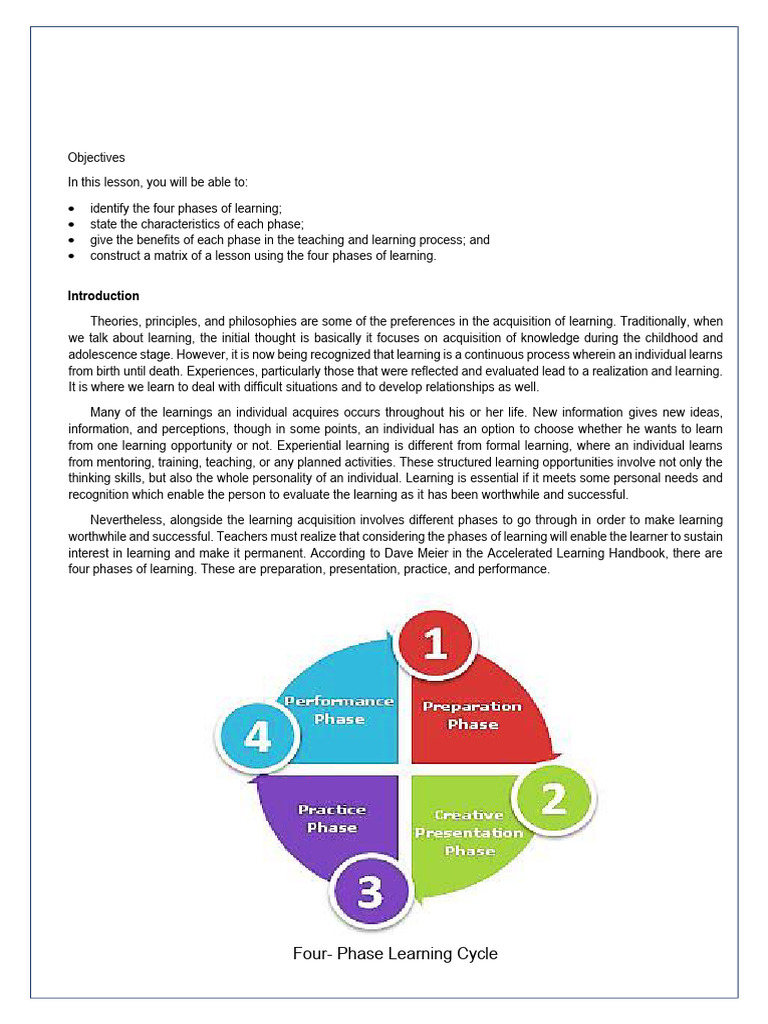 Lesson 3 Phases of Learning | PDF | Learning | Teachers