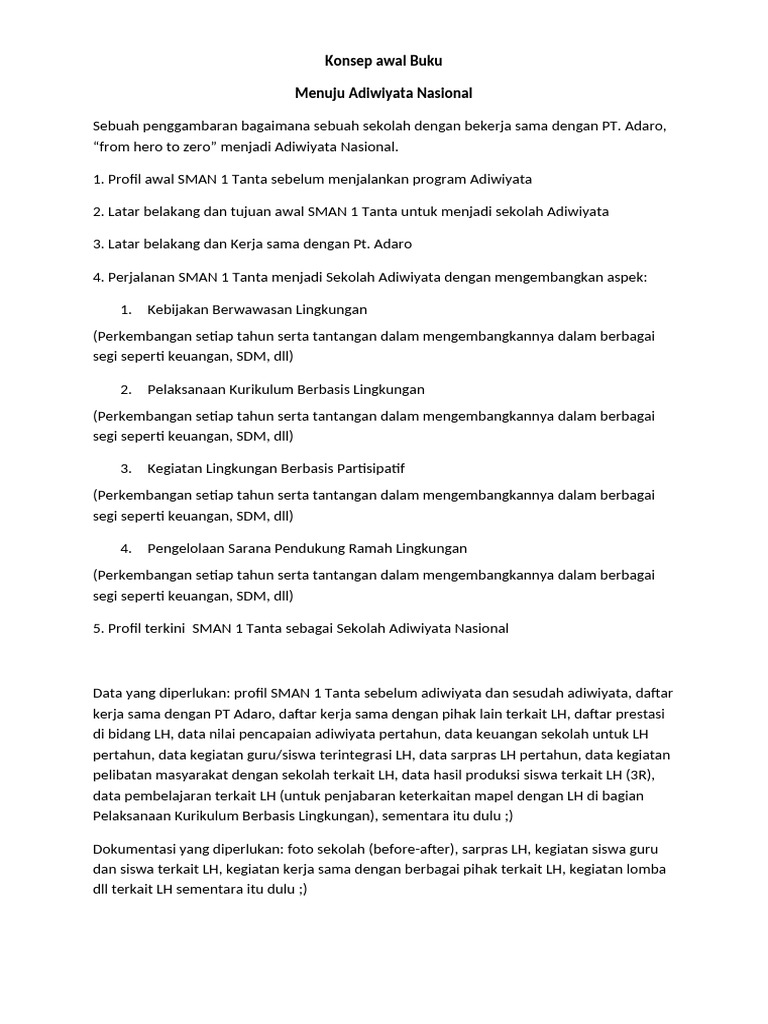 Konsep Buku Menuju Adiwiyata Nasional | PDF