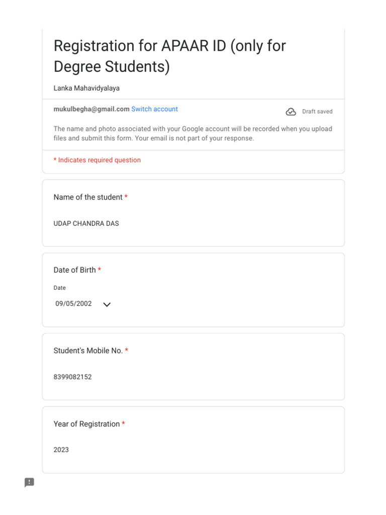 Registration for APAAR ID (Only for Degree Students) | PDF