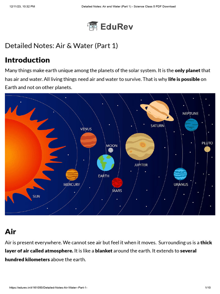Detailed Notes - Air and Water (Part 1) - Science Class 5 PDF Download ...