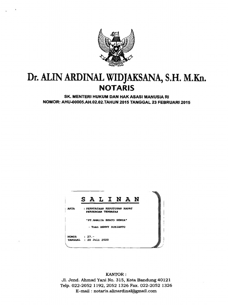 Akte Abs No 27 THN 2020 (1) Amalia Hotel | PDF