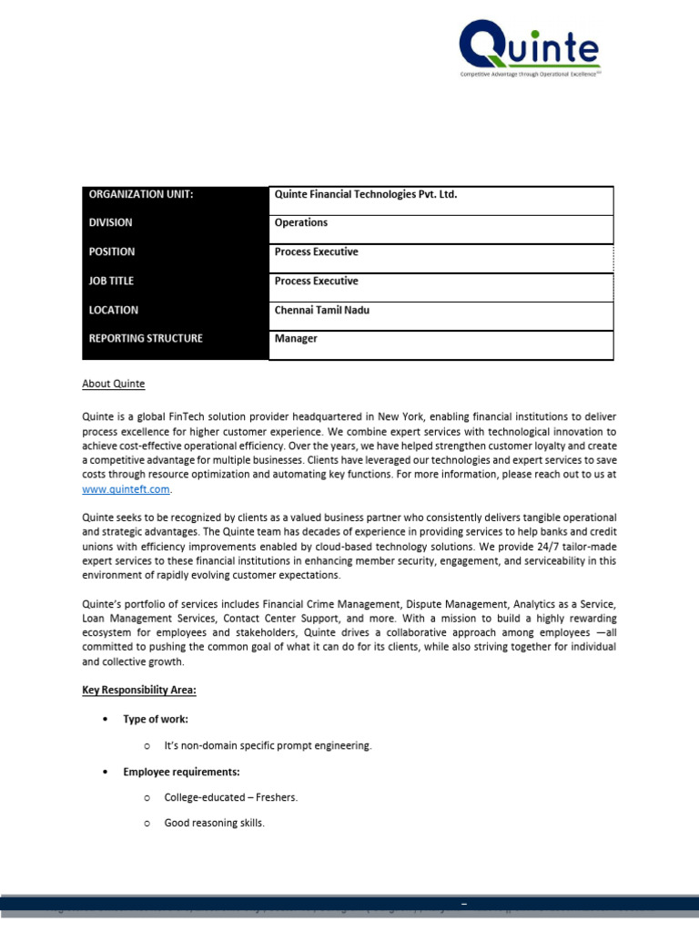Quinte Financial Technologies Job Opening | PDF | Employment | Business ...