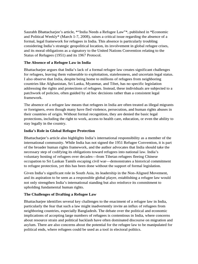 Response Paper Pdf Refugee Human Rights