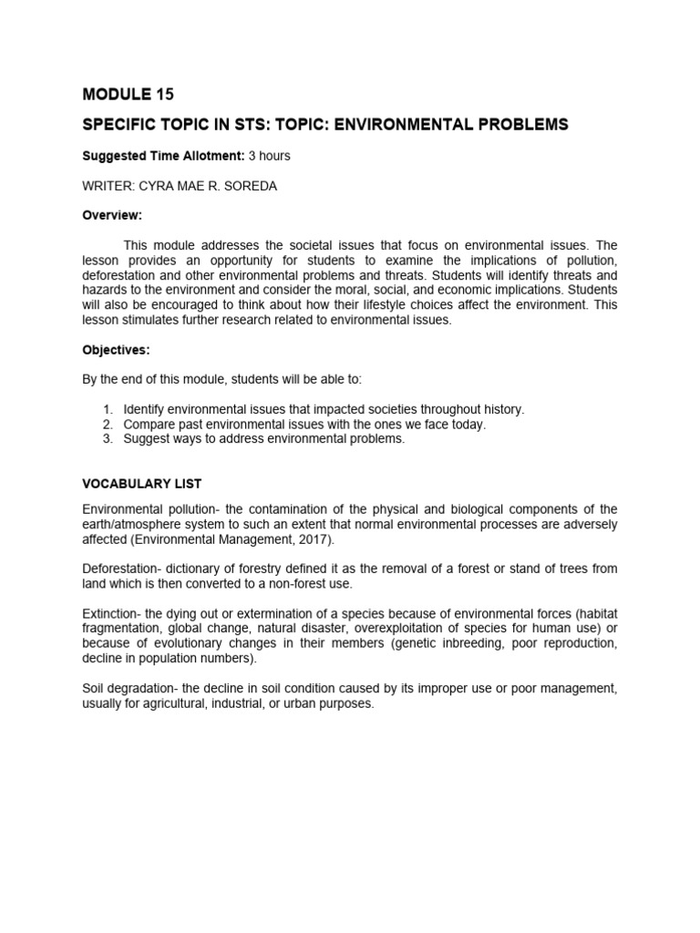 Module 15 Env Prob | PDF | Climate Change | Deforestation