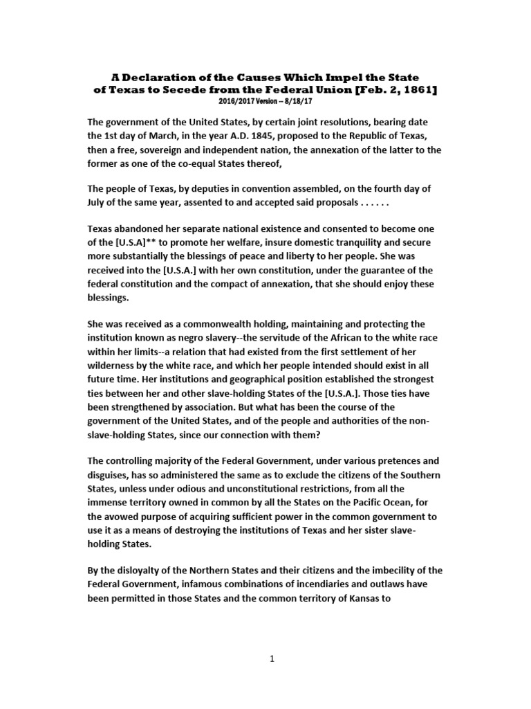 Texas Secession Declaration 1861 | PDF | Abolitionism | Federal ...
