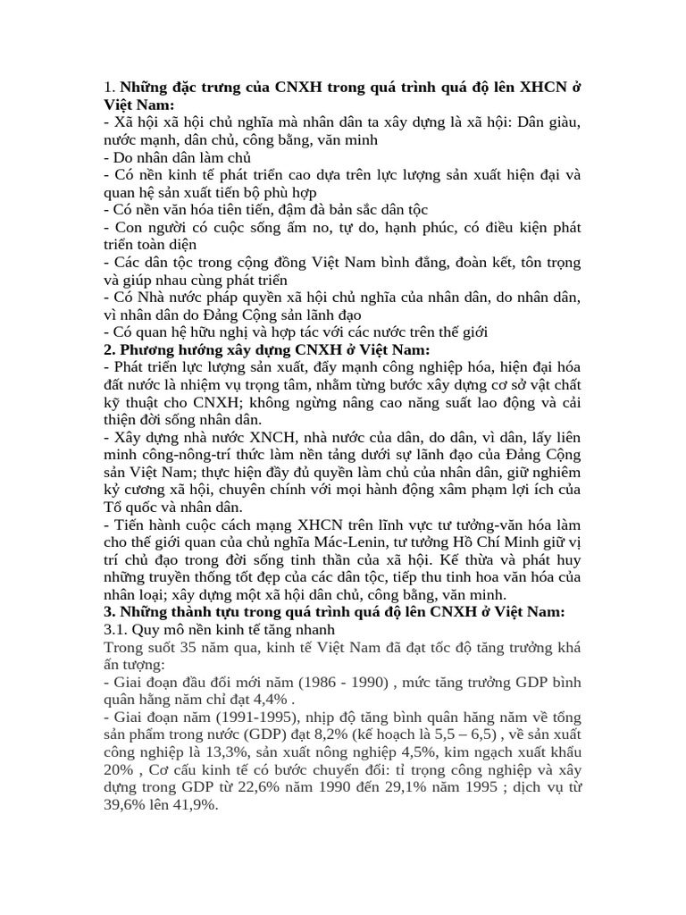 Những đặc trưng của CNXH trong quá trình quá độ lên CNXH | PDF