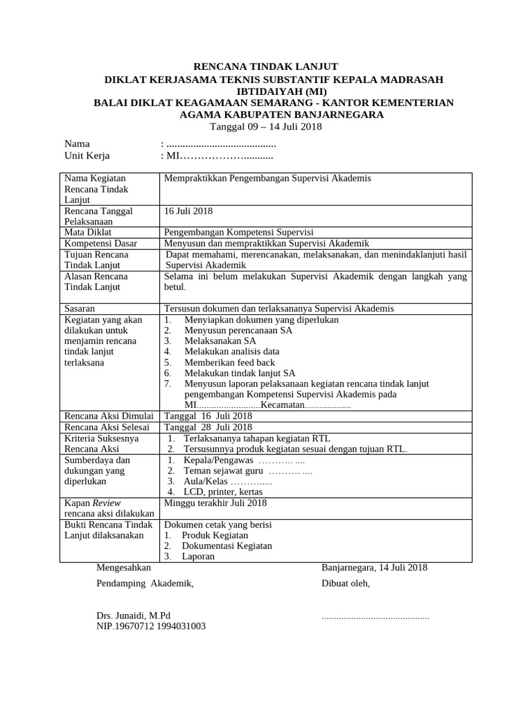 CONTOH RTL - Supervisi Akademik | PDF
