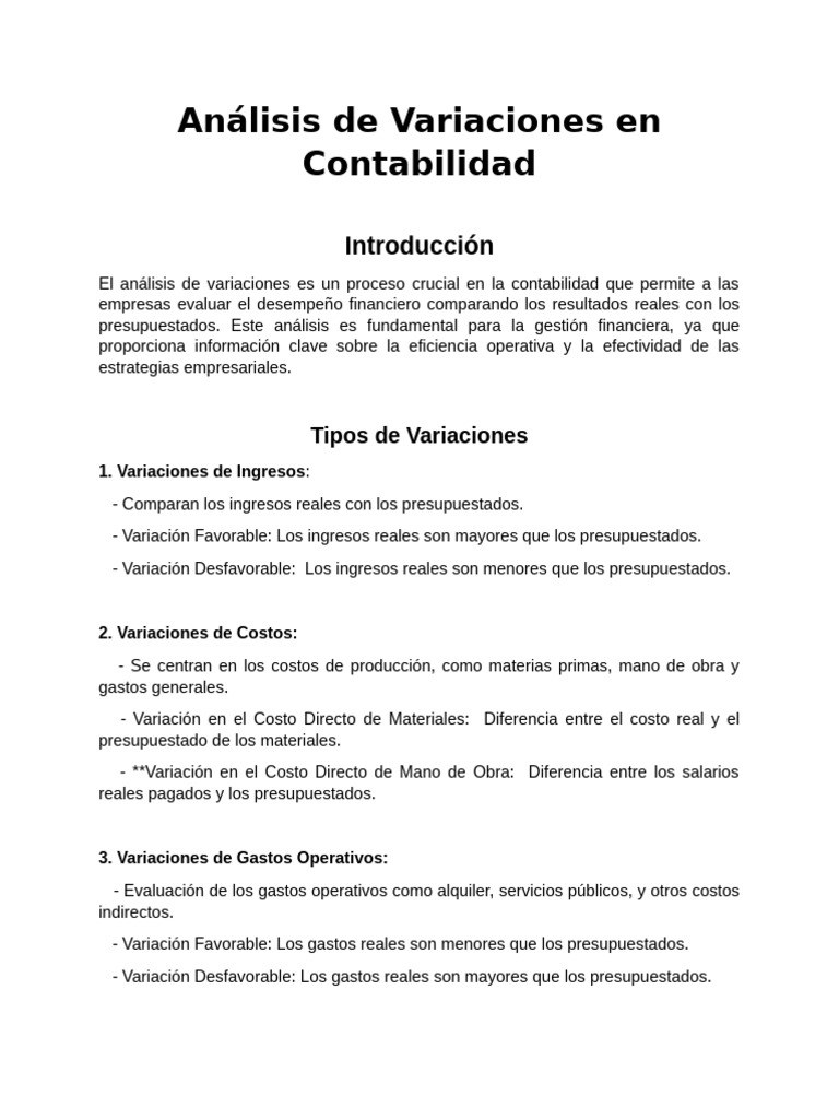 Análisis de Variaciones en Contabilidad | PDF | Business | Ciencias ...
