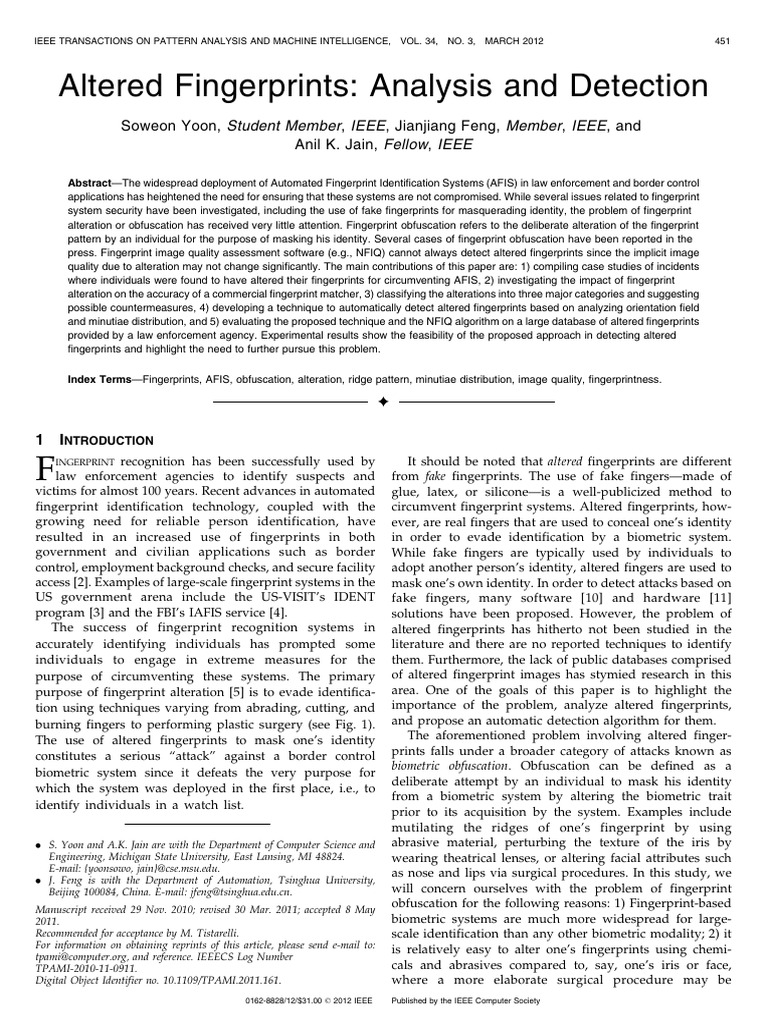 Search 7 Altered Fingerprints Analysis And Detection Pdf Fingerprint Biometrics