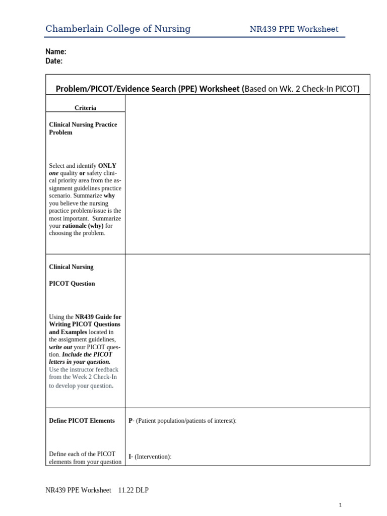 Nr439 w3 Ppe Worksheet 2023 DLP | PDF | Health Care