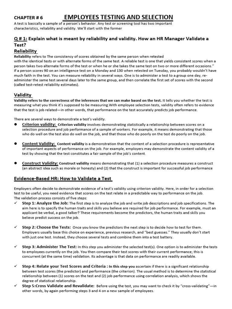 CH # 6 Employees Testing and Selection | PDF | Validity (Statistics ...