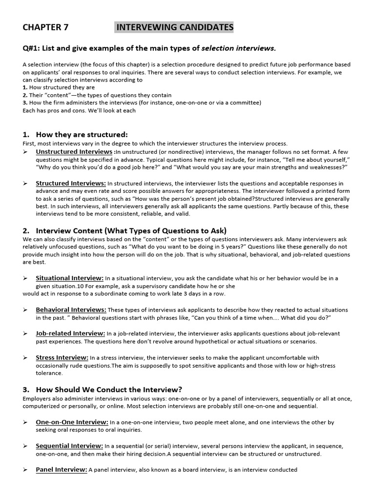 Chapter 7 Intervewing Candidates | PDF | Job Interview | Psychology