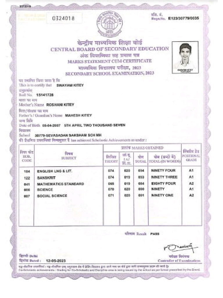 Class X Certificate | PDF