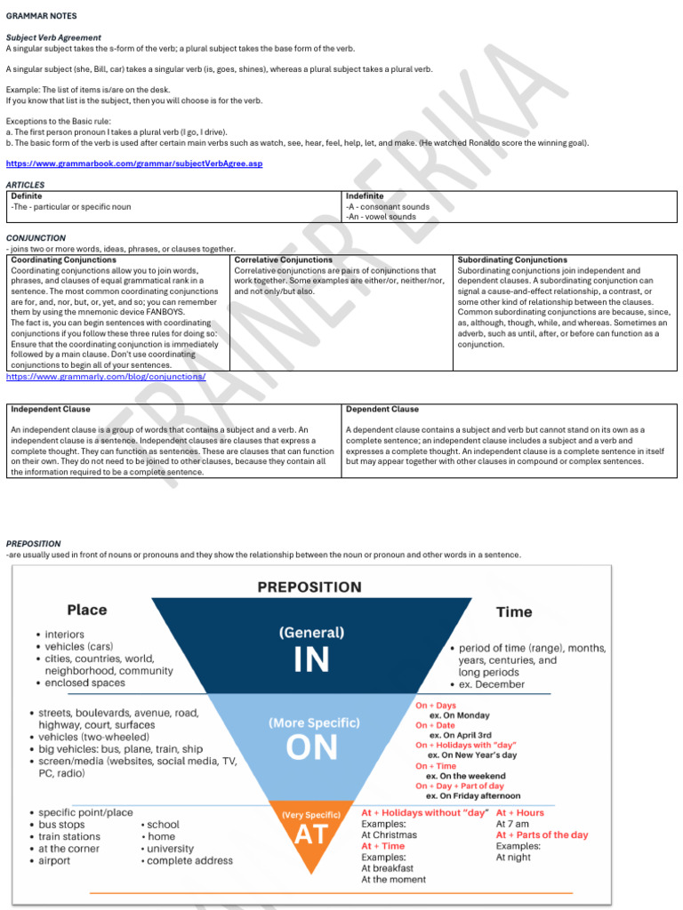 Grammar Guide: Subject-Verb Agreement & More | PDF | Perfect (Grammar ...
