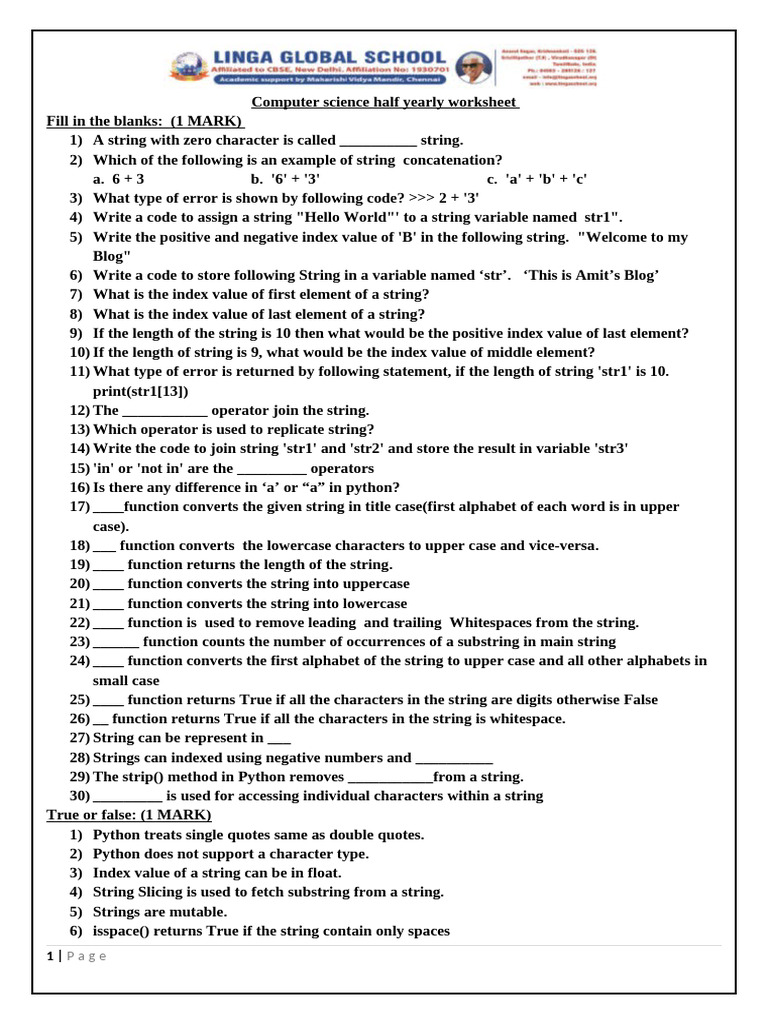 STRING WORKSHEET FOR X qp | PDF | String (Computer Science) | Notation