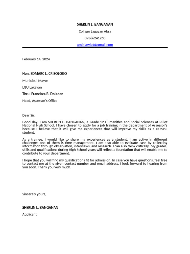 Job Training Application by SHERLIN BANGANAN | PDF