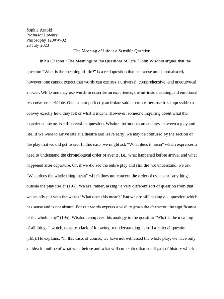 Philosophy Paper - Sophia Arnold | PDF | Meaning Of Life | Wisdom