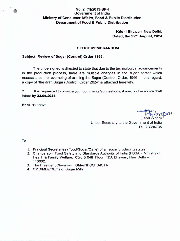 Draft Sugar (Control) Order 2024) | PDF | Sucrose | Sugar
