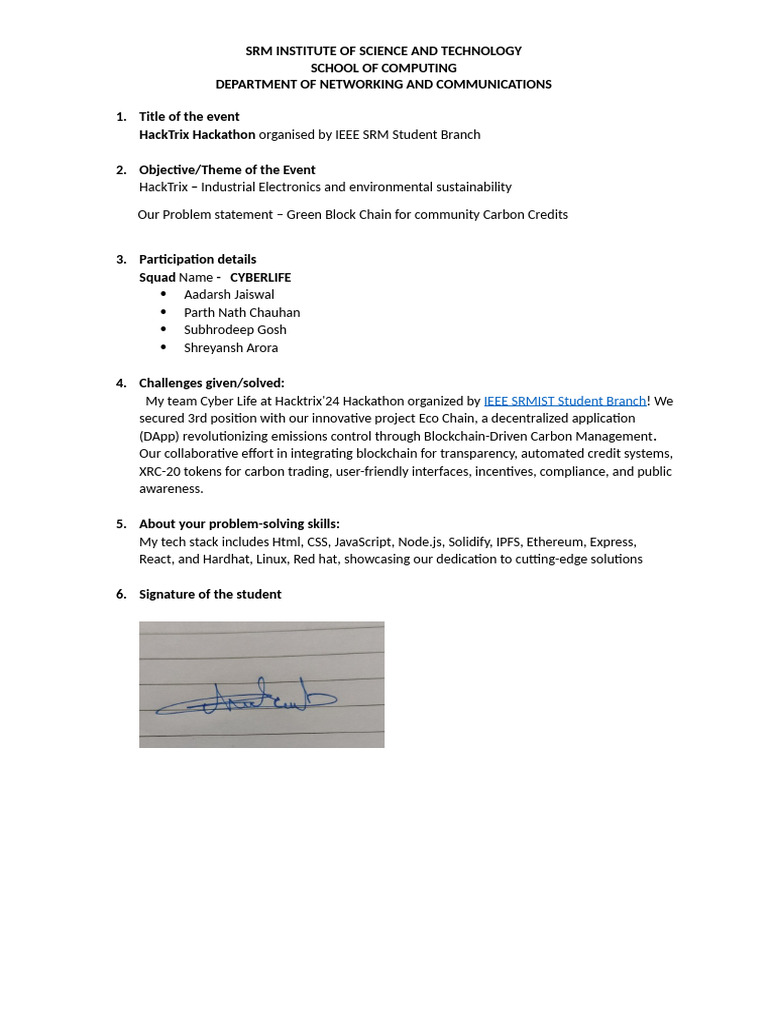 HackTrix Hackathon: Eco Chain Project | PDF