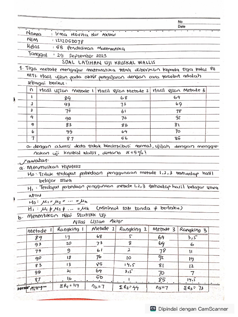 Uji Kruskal Wallis | PDF