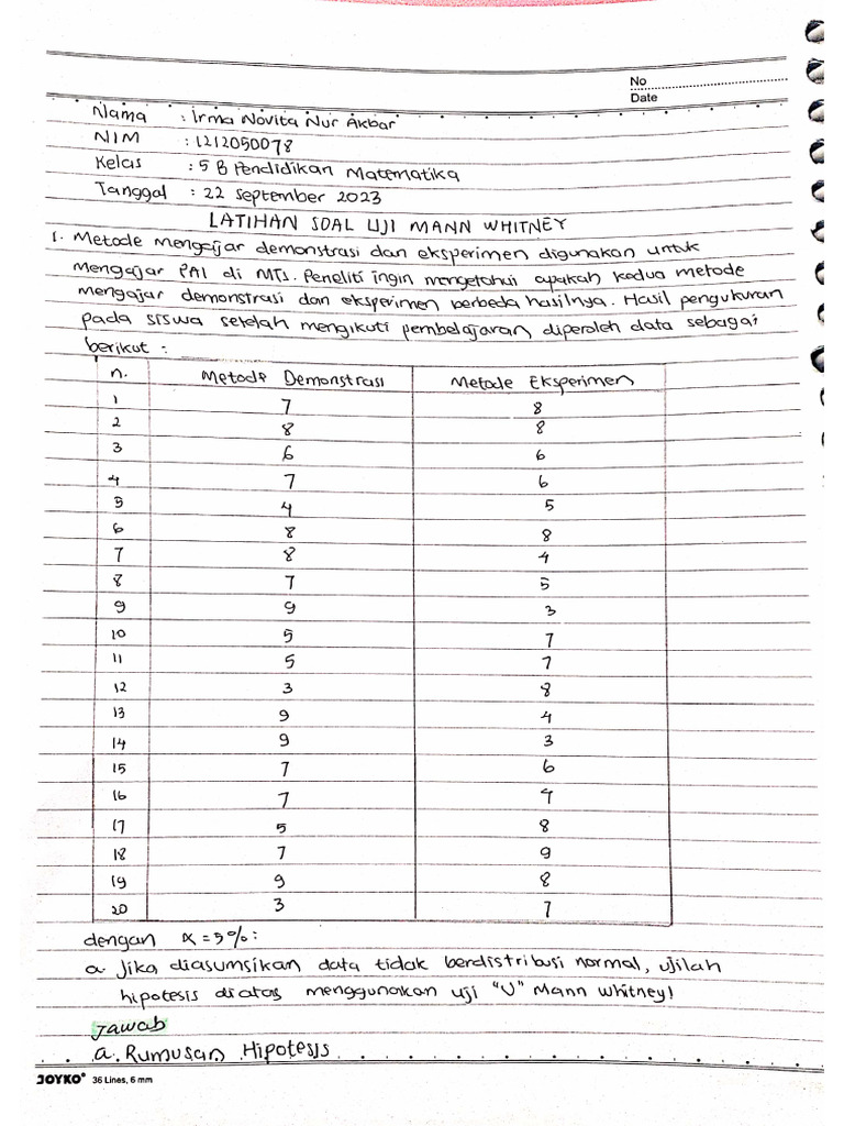LATIHAN SOAL UJI MANN WHITNEY | PDF